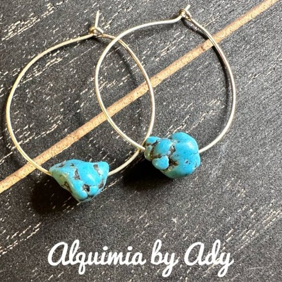 Alquimia | Jewelry | Turquoise Nugget Wire Boho Hoops | Poshmark